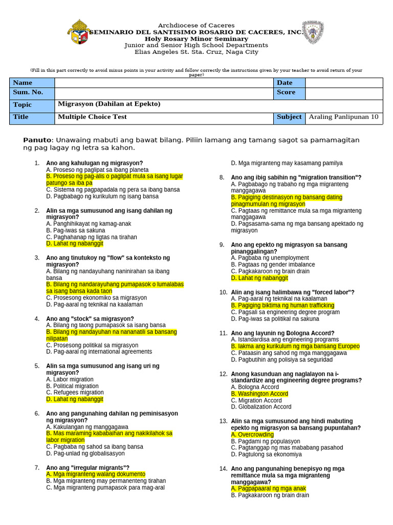 AP10 Act No. 2.9 - Migrasyon Activities | PDF