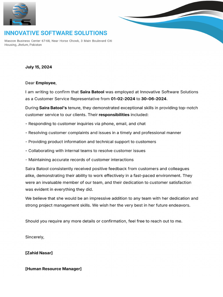 Simple Experience Letter Template | PDF