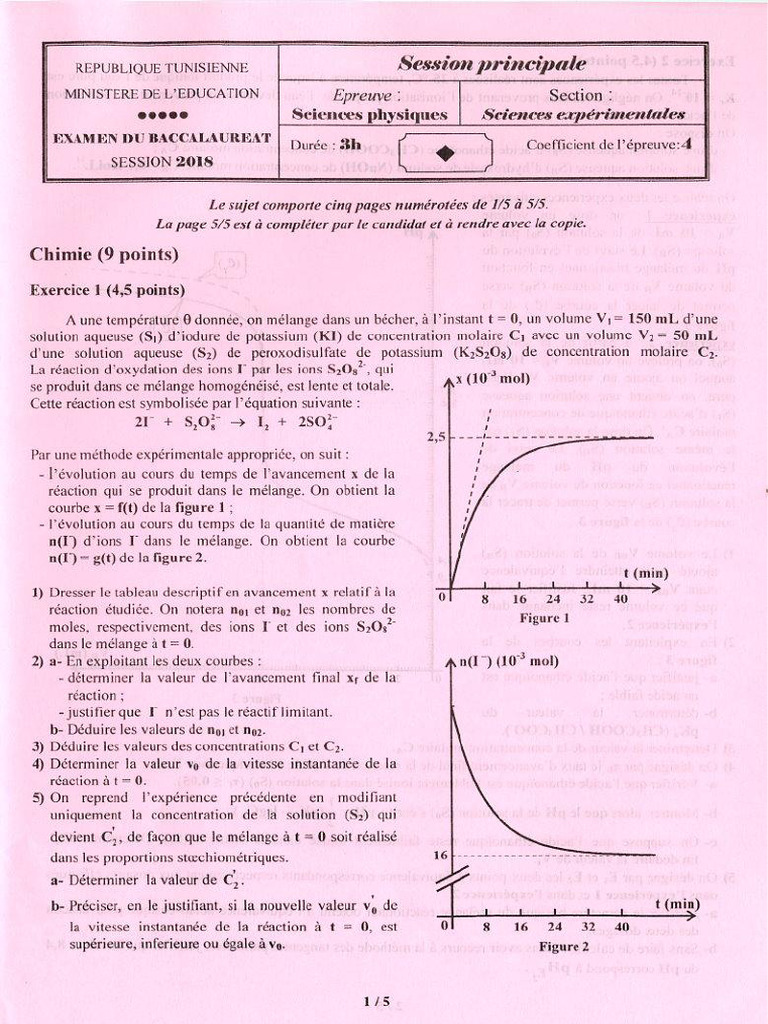 Bac 2018 Bac Sciences Epreuve Physiques Session Principale PDF | PDF