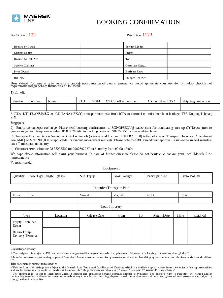 Maersk Booking Confirmation Guidelines | PDF | Cargo | Freight Transport