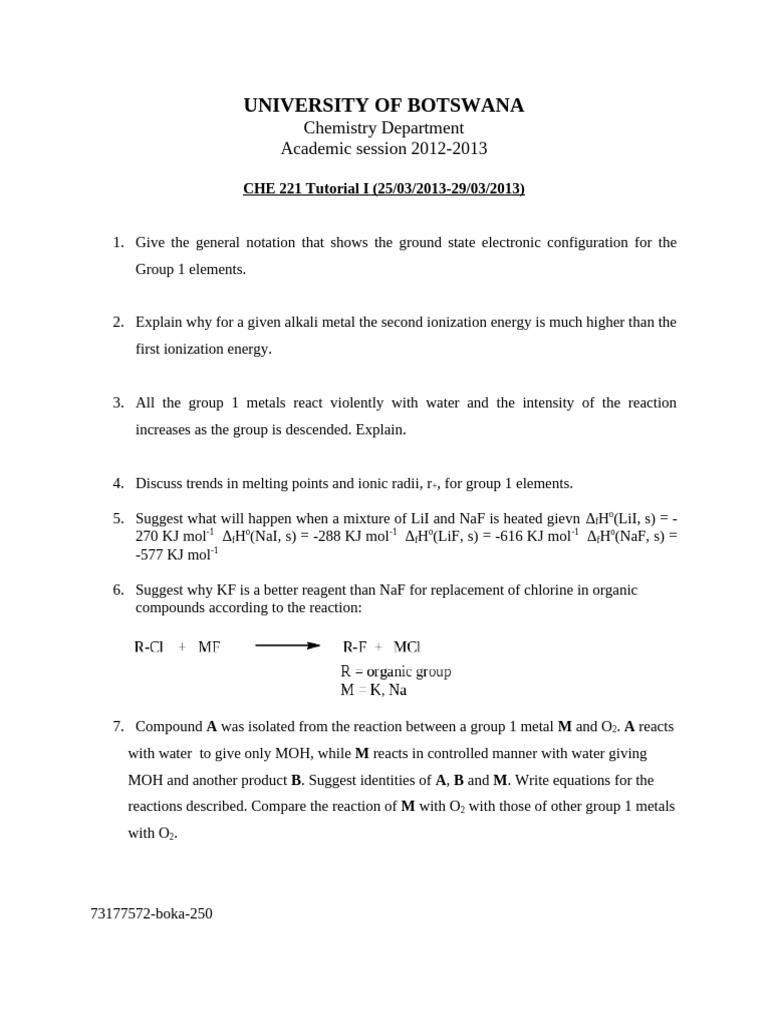 Group 1 Elements Chemistry Tutorial | PDF