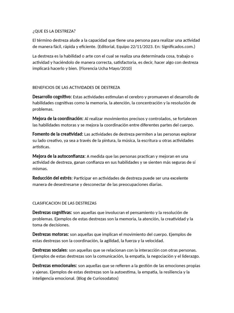 Que Es La Destreza | PDF | Creatividad | Las emociones