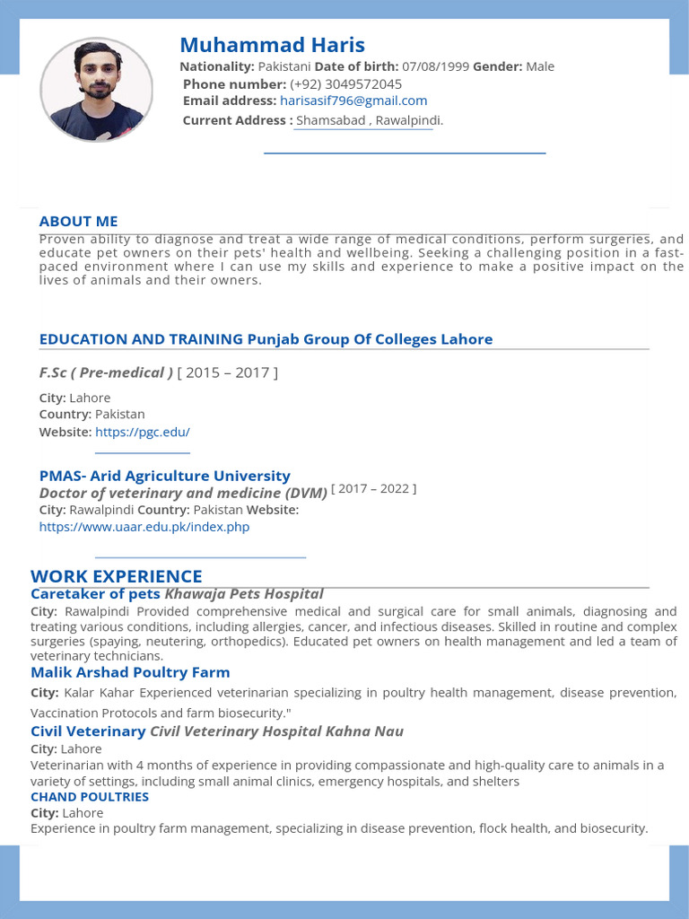 CV-Muhammad Haris PDF | PDF | Veterinary Medicine | Medicine