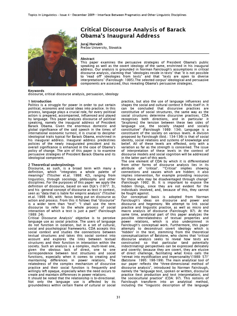 (LR) Critical Discourse Analysis of Barack Obama's Inaugural Address ...