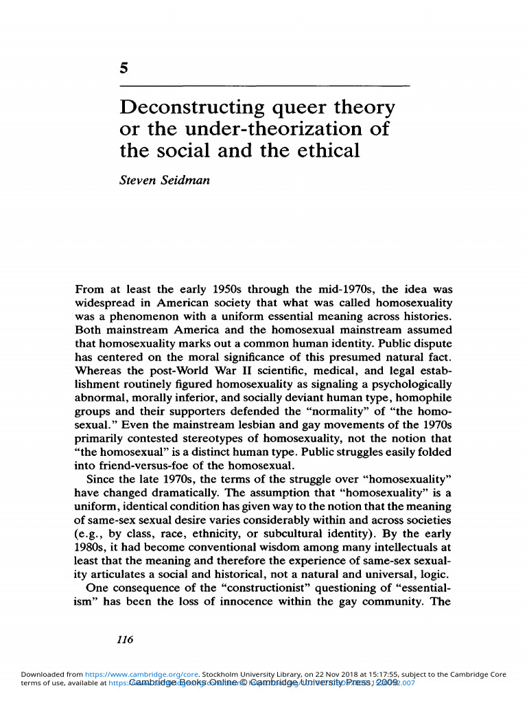 Seidman Deconstructing Queer Theory | PDF | Queer Theory | LGBTQIA+ Studies