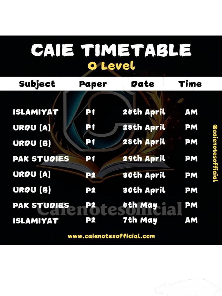 May - June 2025 Timetable (O Level) - Caienotesofficial | PDF