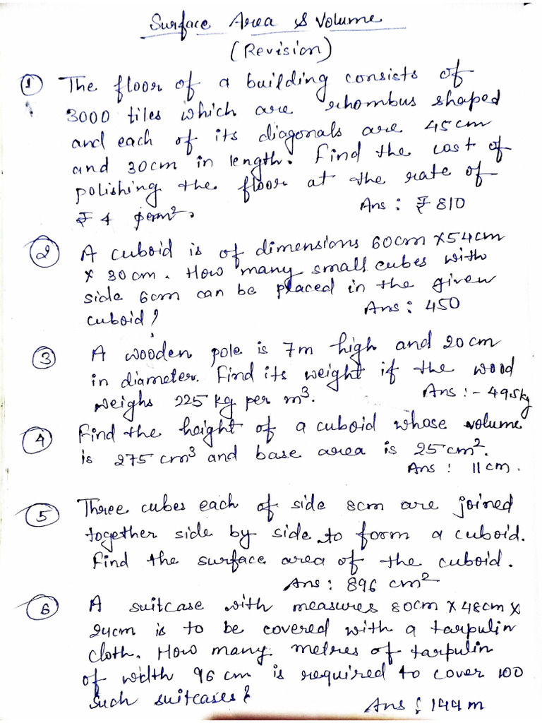 Surface Area and Volume Revison VIII | PDF