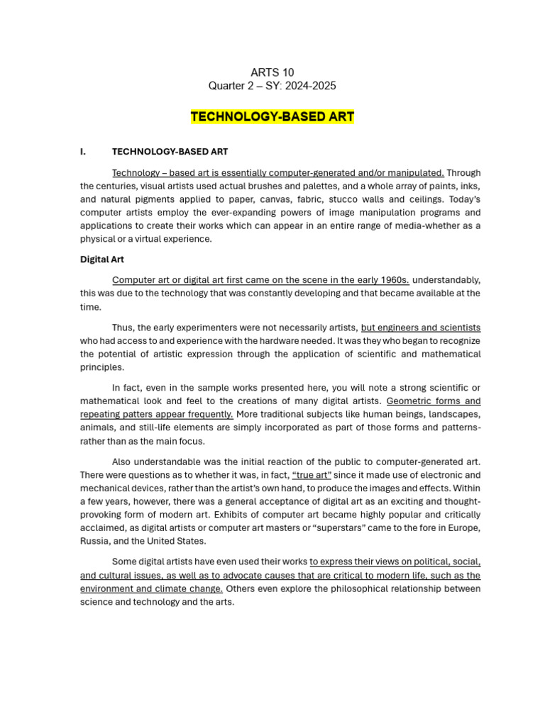Arts Q2 - Technology-based Art | PDF | Medical Imaging | Camera