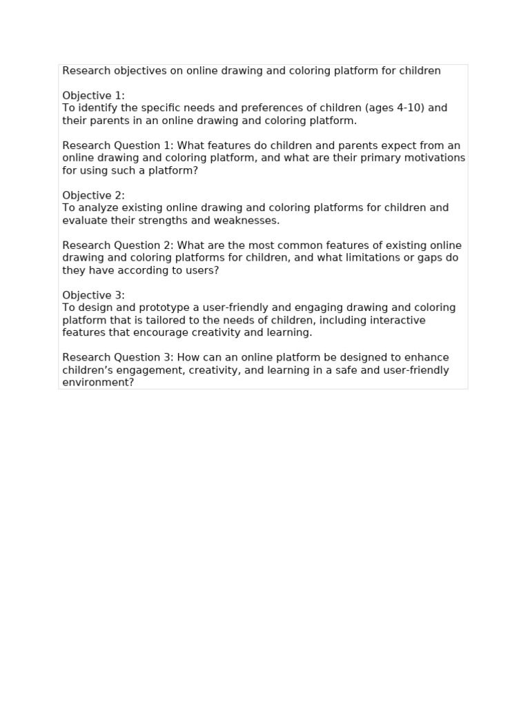 Research Objectives On Online Drawing and Coloring Platform For ...