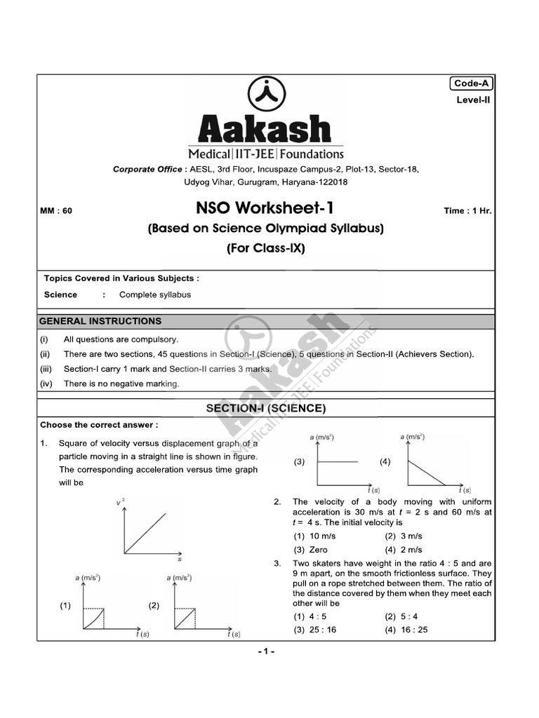 NSO Worksheet-1 (L-II) - Class 9th | PDF