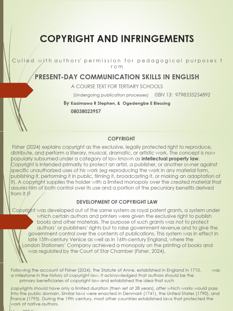 Copyright and Infringements - Lecture Note | PDF | Copyright | Fair Use