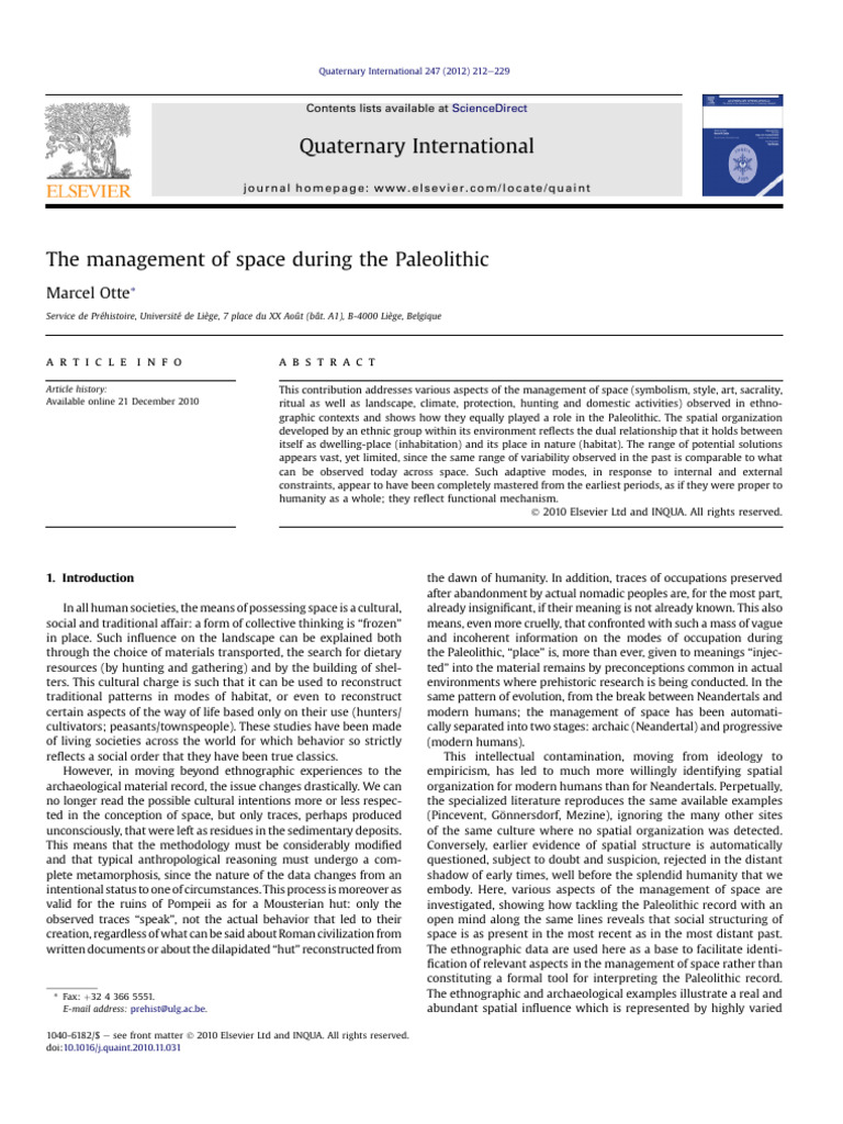 The Management of Space During The Paleolithic - 2012 - Quaternary ...