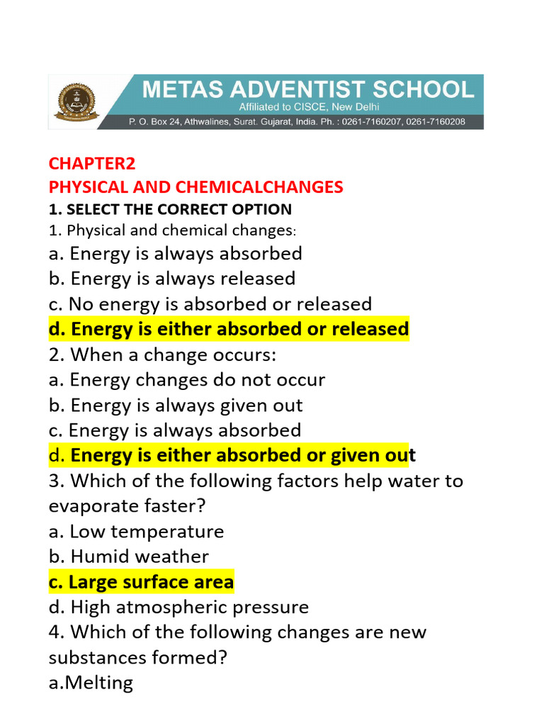 2.physical and Chemical Changes | PDF | Chemical Reactions | Sodium ...