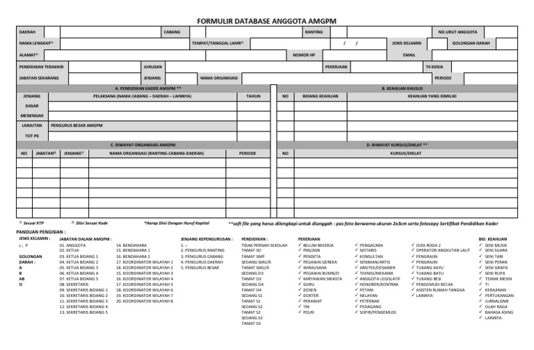 Formulir Database Anggota AMGPM | PDF