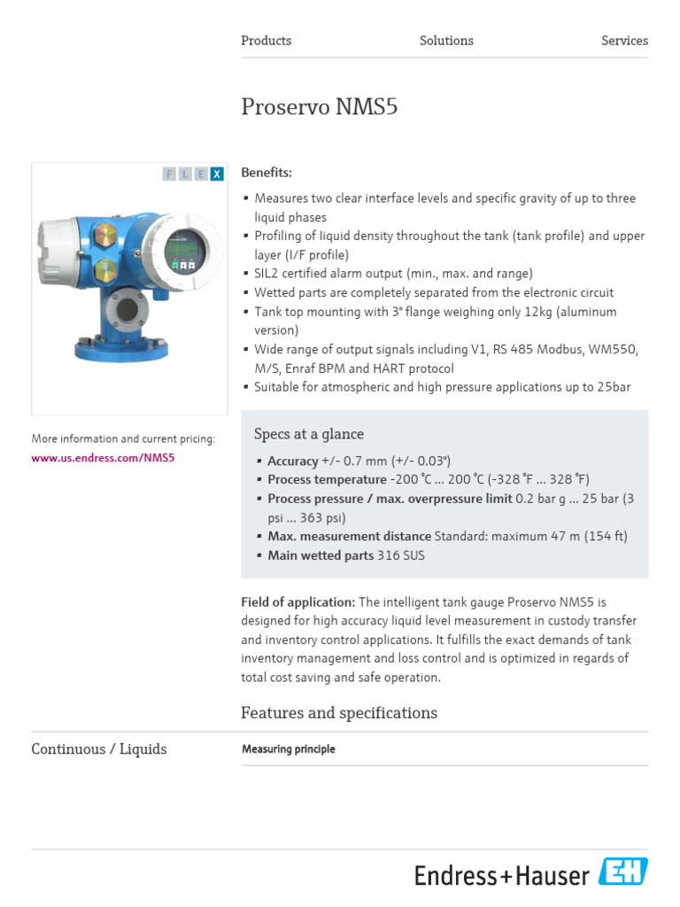 Endress-Hauser Proservo NMS5 EN | PDF | Liquids