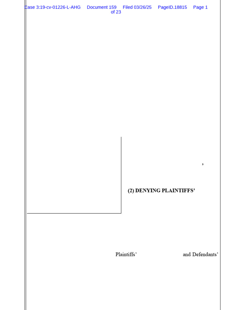 2025.03.26 DKT 159 Order Granting Ds MSJ Denying Ps MSJ | PDF | Summary ...