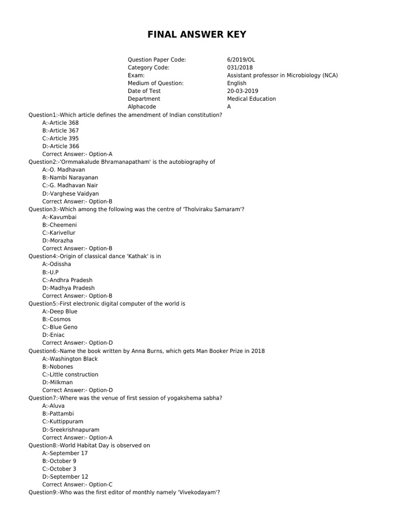 Microbiology Exam Q.paper 2019 Kerala PSC 2019 | PDF | Immunoglobulin G ...