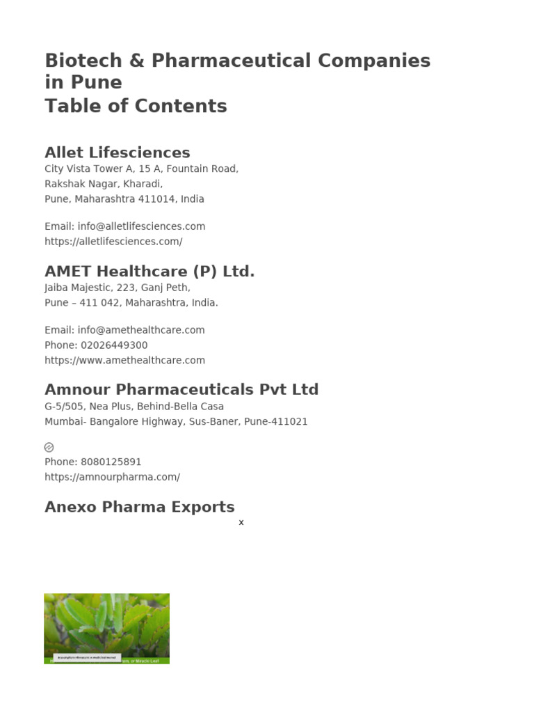 Pharma Companies in Pune | PDF