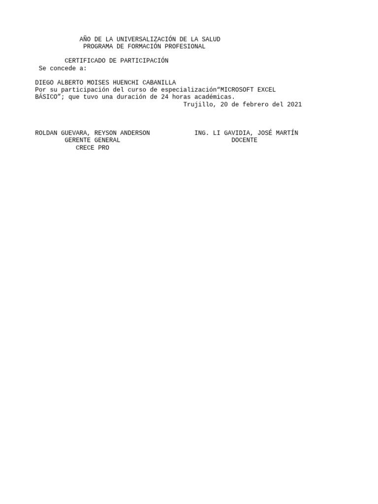 Certificado Excel Basico | PDF