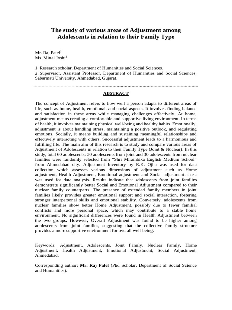 Research Abstract On Adjustemt & Adolescents | PDF | Adolescence ...