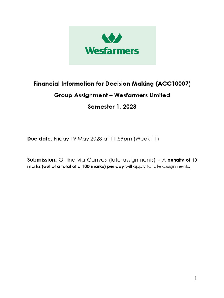 Group Assignment - Wesfarmers | PDF | Plagiarism | Debt