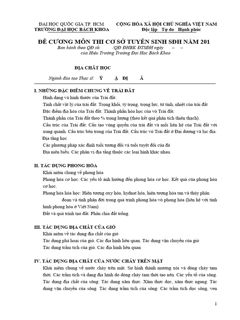Decuongmonthi Dia Chat Hoc | PDF