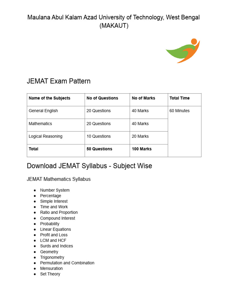 JEMAT Exam Pattern and Syllabus Guide | PDF
