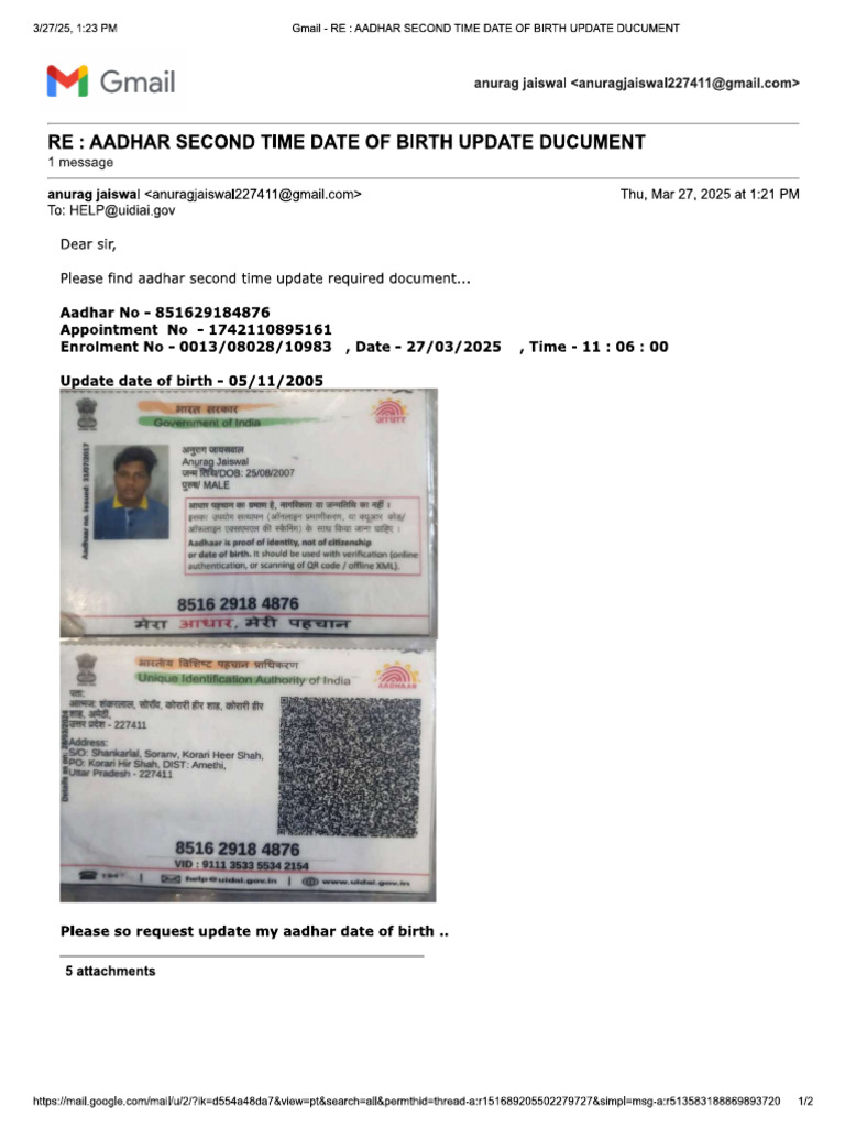 Anurag Update Aadhar | PDF