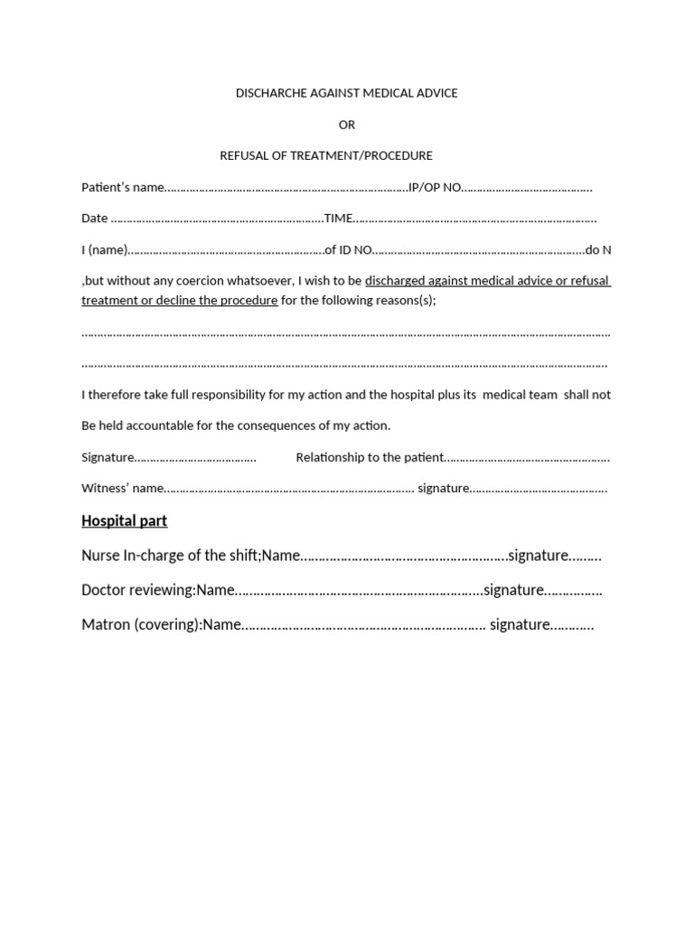 Discharge Against Medical Advice Form | PDF