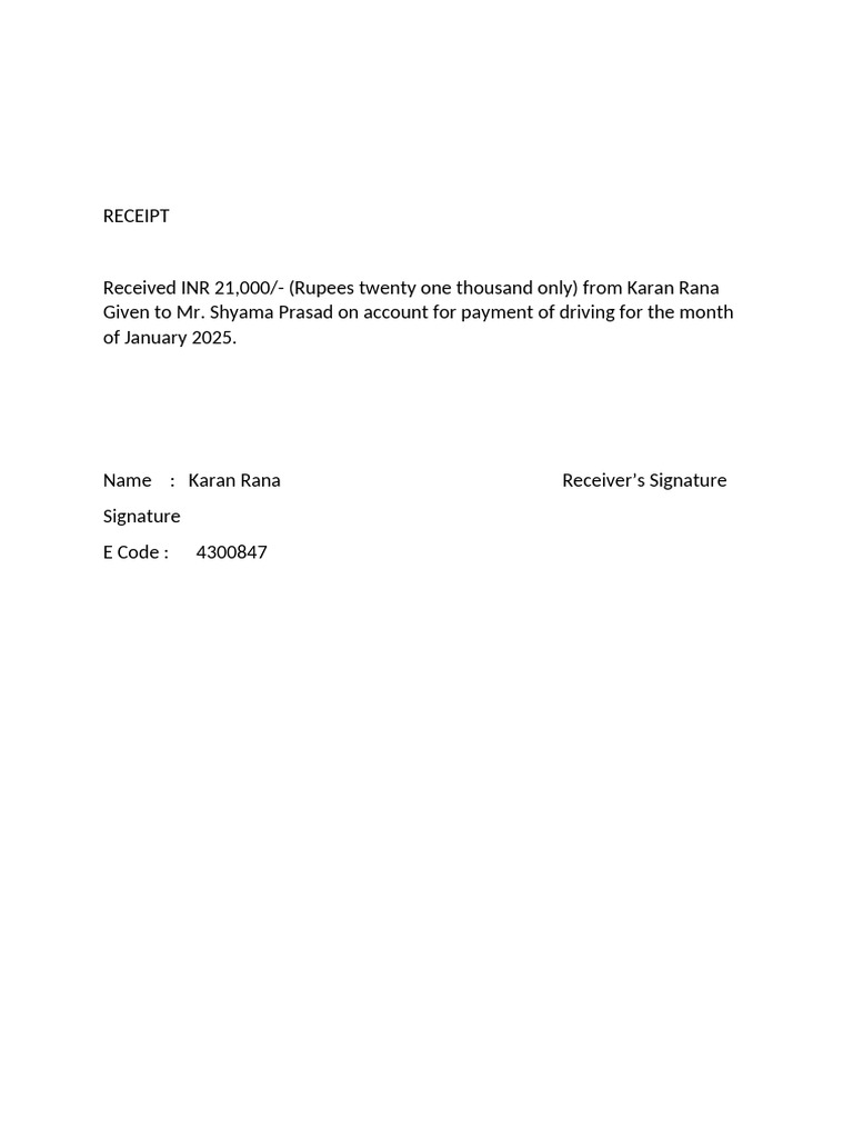Driver's Receipt | PDF