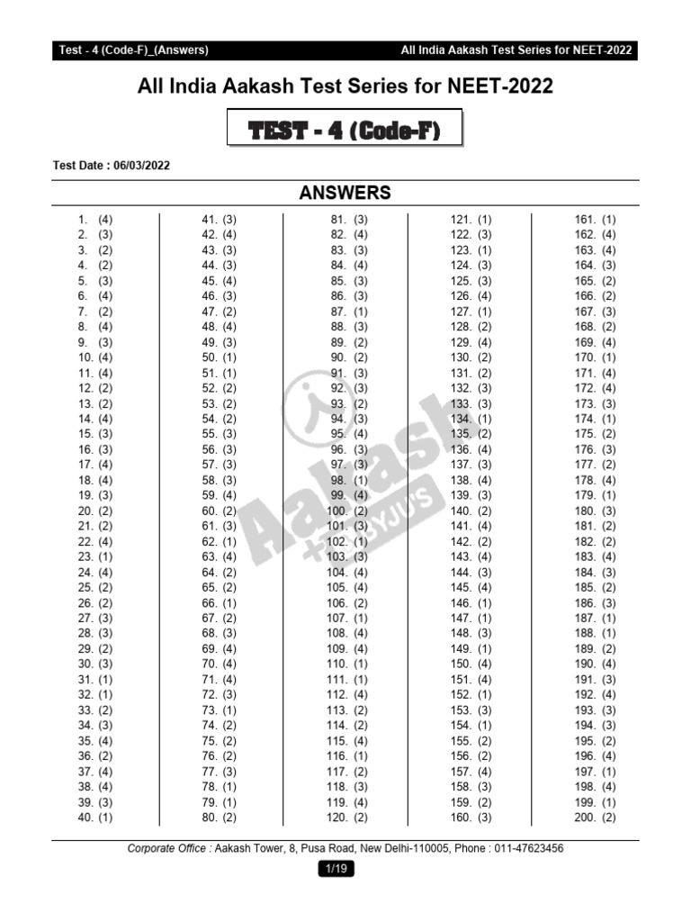 Aakash RM AIATS 04 - Repeater - V3 - Solutions - 2021 - 22 | PDF ...