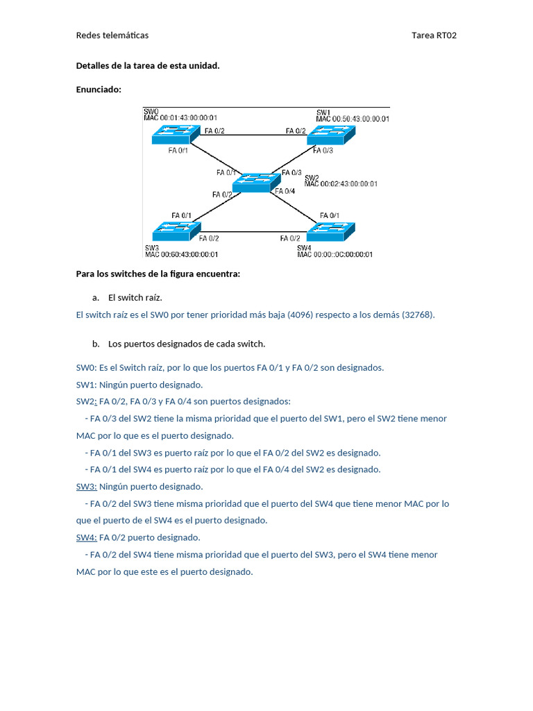 Rt02 Tarea Switch Y Puertos Raíz Pdf Ingeniería Informática