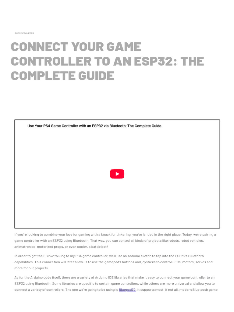 Control ESP32 Projects with Bluepad32 | PDF | Arduino | Video Game Hardware