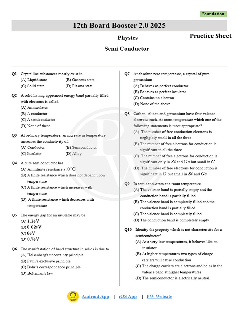 67ab50d3f2fe78bd7fe7586e - ## - Semi Conductor: Practice Sheet - 12th ...