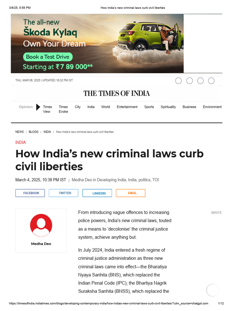 How India's New Criminal Laws Curb Civil Liberties | PDF | Arrest ...