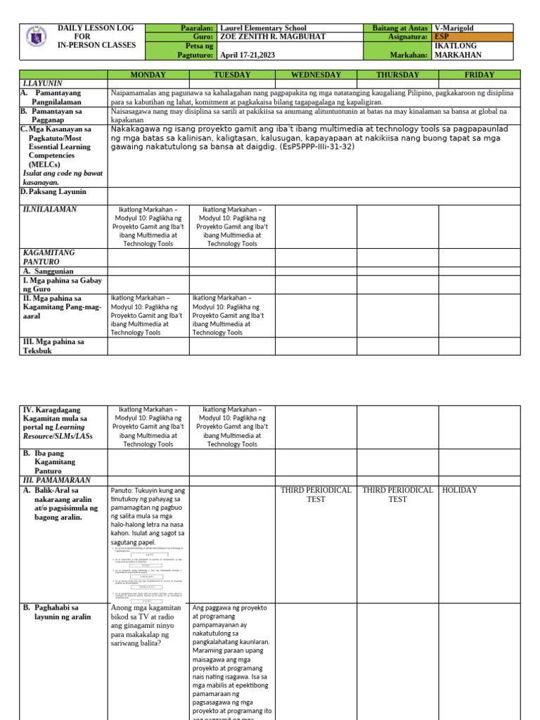 G5 Q3 W10 DLL ESP MELCs | PDF