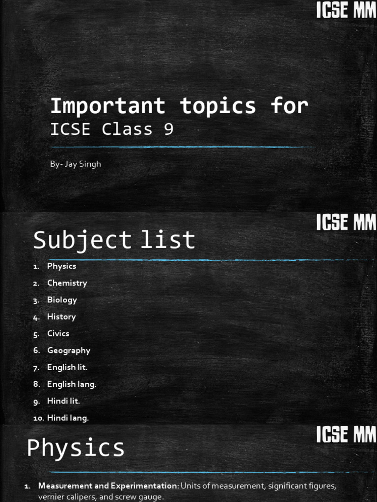 Important topics for ICSE Class 9 | PDF | Chemistry | Poetry