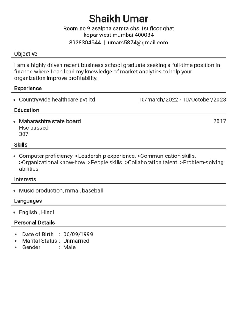 Finance Graduate Seeking Full-Time Role | PDF