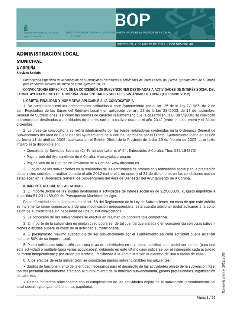 BOP - Servicios - Sociales - Aymto - A - Coru - A 6.10 | PDF | Otorgar dinero)