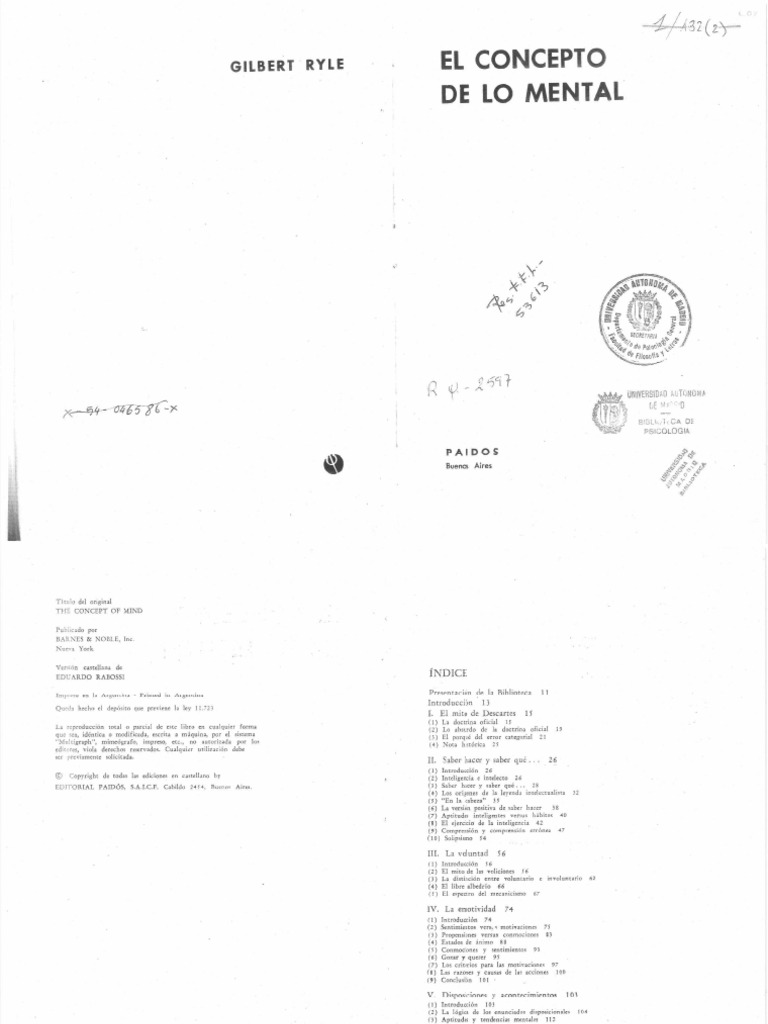 Ryle - El Concepto de Lo Mental | PDF