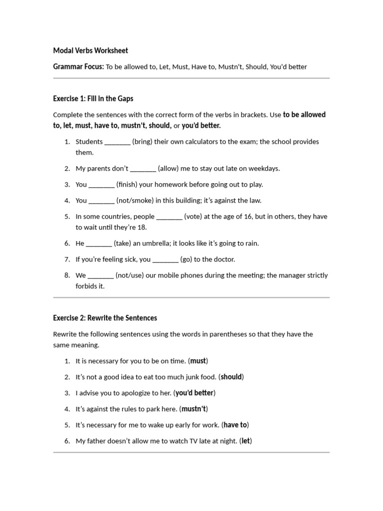 Modal Verbs Part One With Key | PDF | Linguistic Morphology | Linguistic Typology