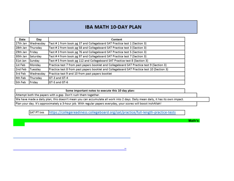 10-Day SAT Math Practice Plan | PDF
