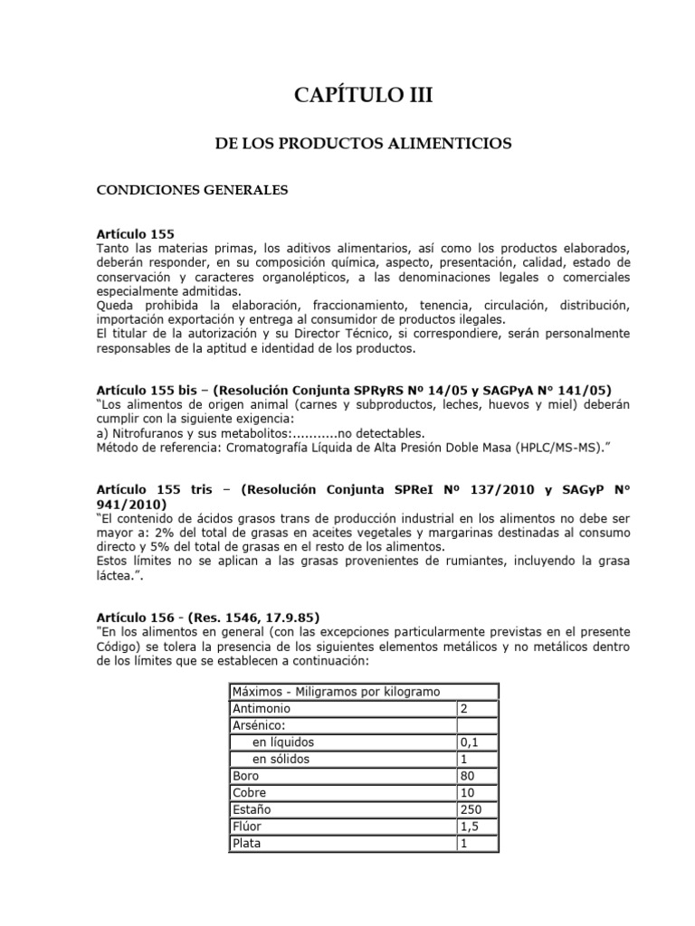 Argentine Food Codex, Chapter 3, Article 156 Bis (Excerpt) | PDF | Alimentos | gordo