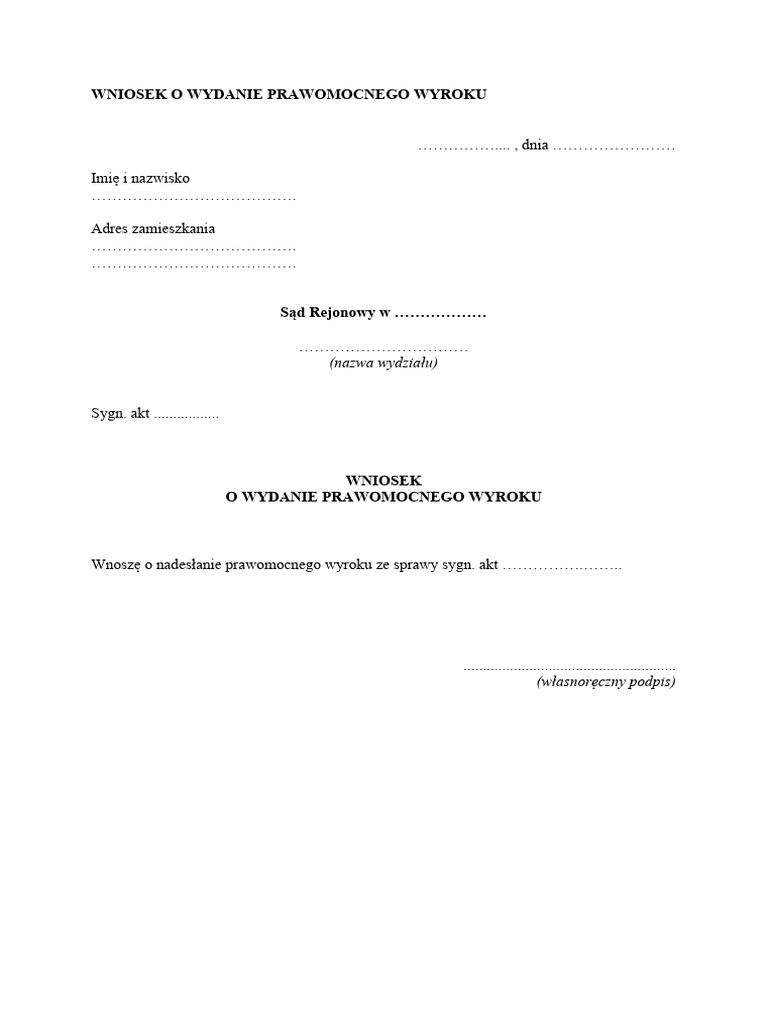 Wniosek o Odpis Prawomocnego Wyroku | PDF