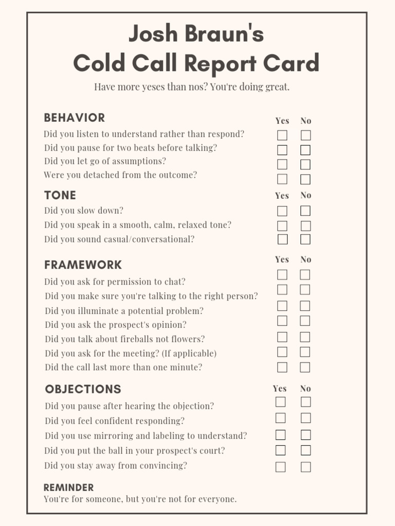Cold Call Success Evaluation Checklist | PDF