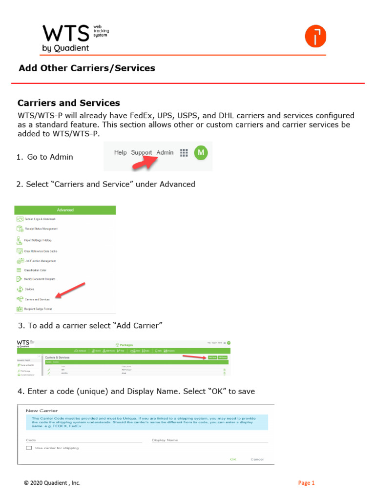 Add Custom Carriers in WTS/WTS-P | PDF