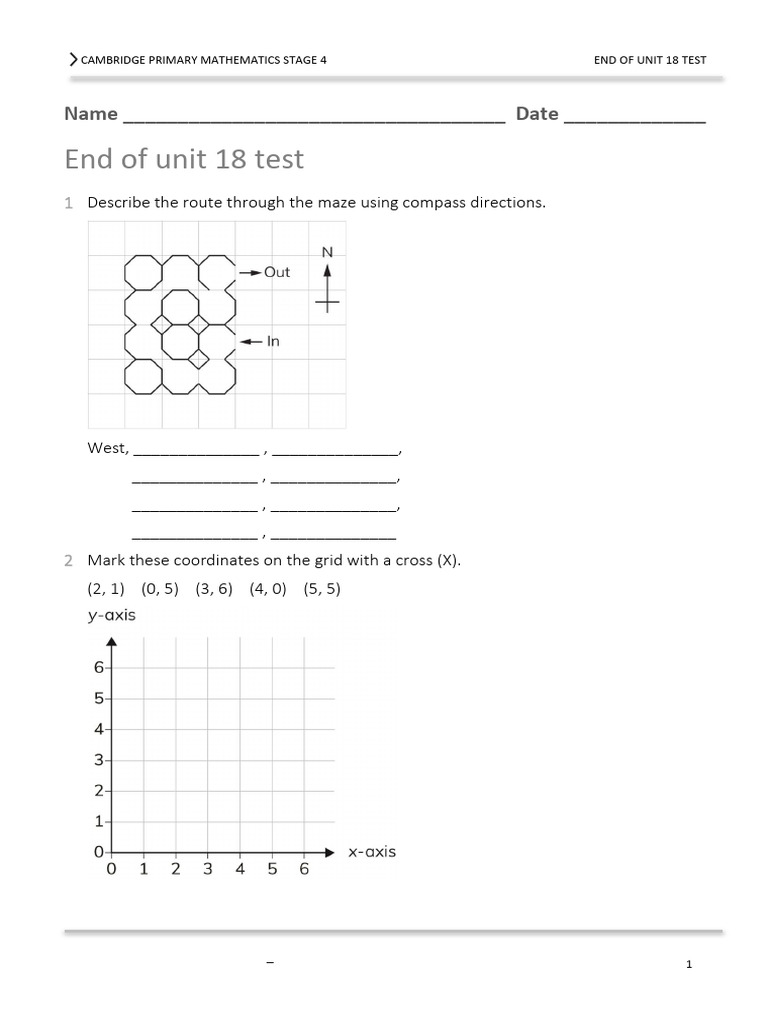 Prim Maths 4 2ed TR Unit 18 Test | PDF