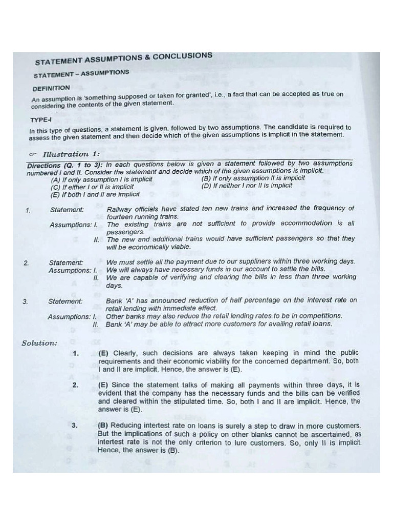 Statement, Assumption and conclusion | PDF