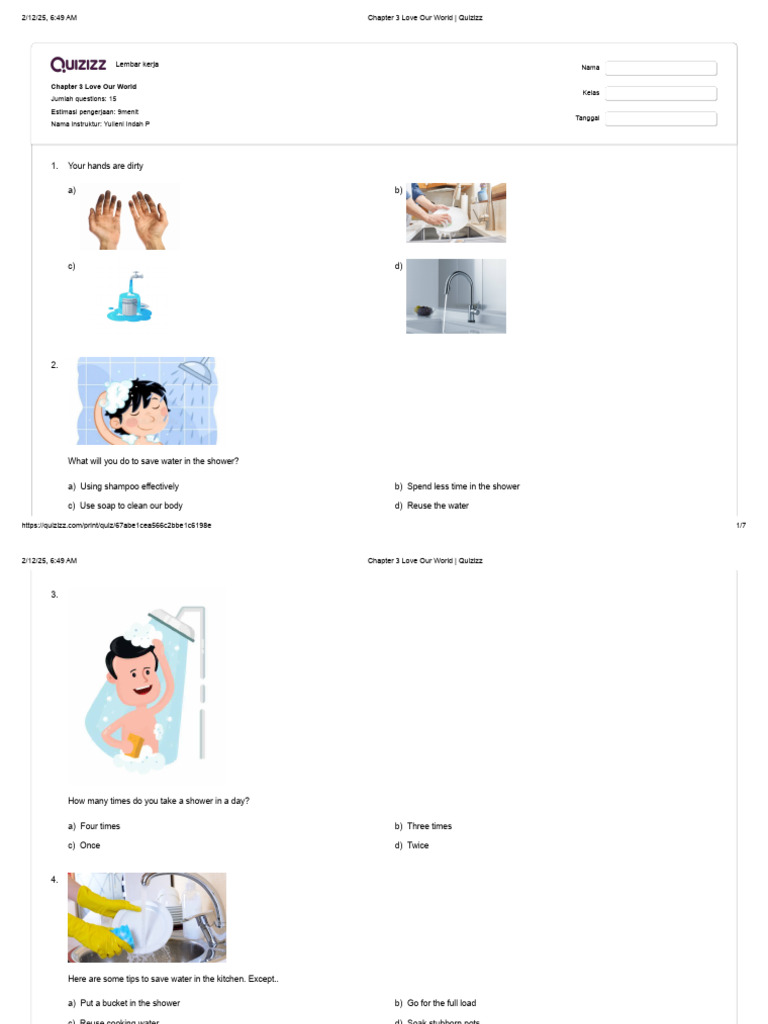 Chapter 3 Love Our World - Quizizz | PDF