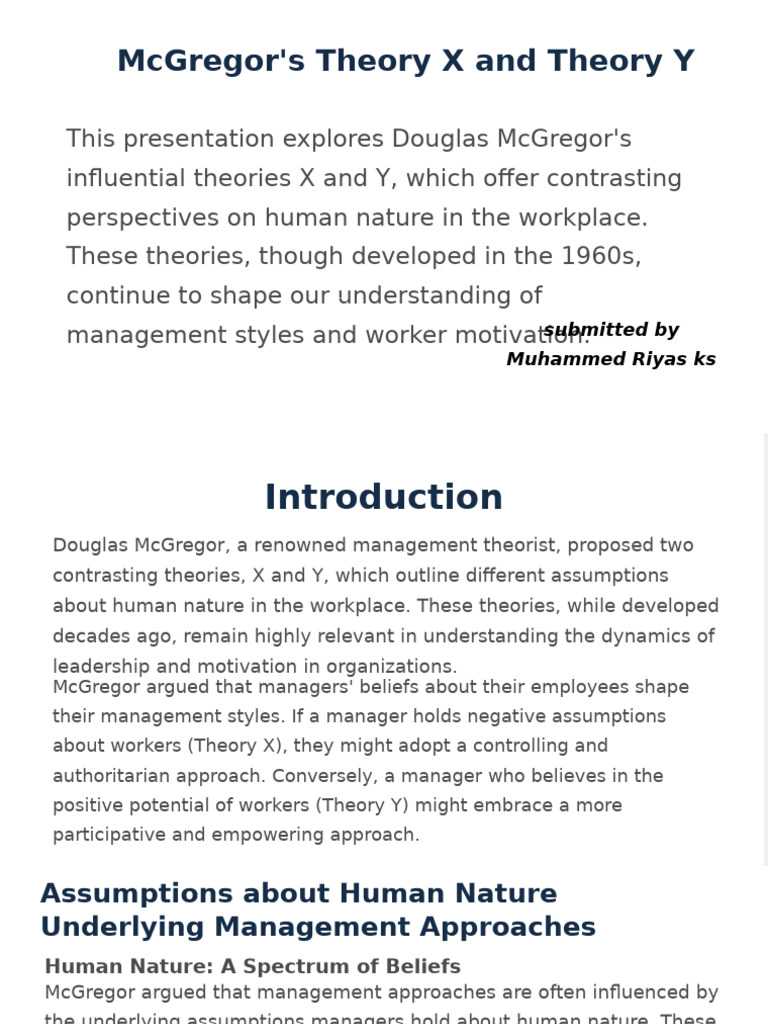 McGregor's Theory X vs. Theory Y Explained | PDF | Motivation ...